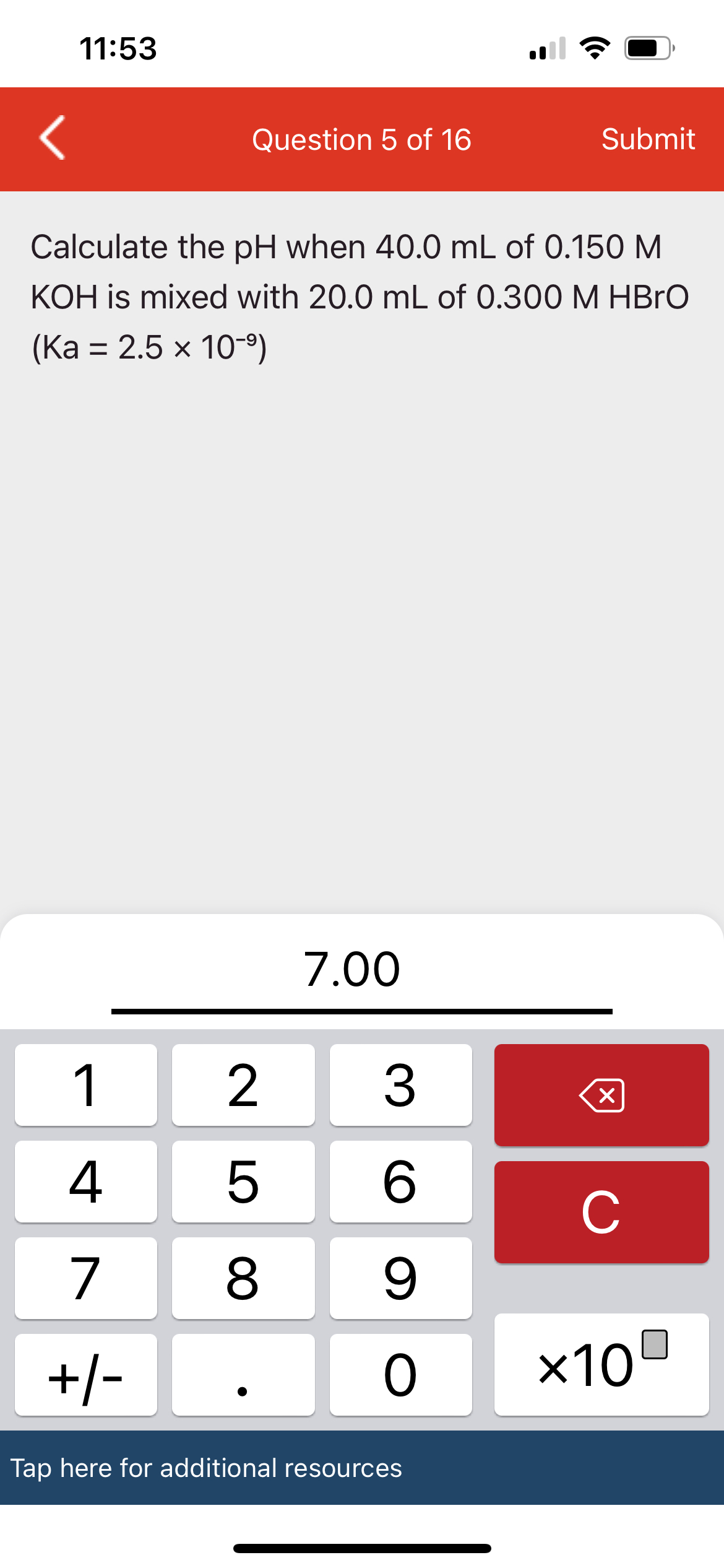Solved Question 5 ﻿of 16SubmitCalculate the pH when 40.0 ﻿mL | Chegg.com