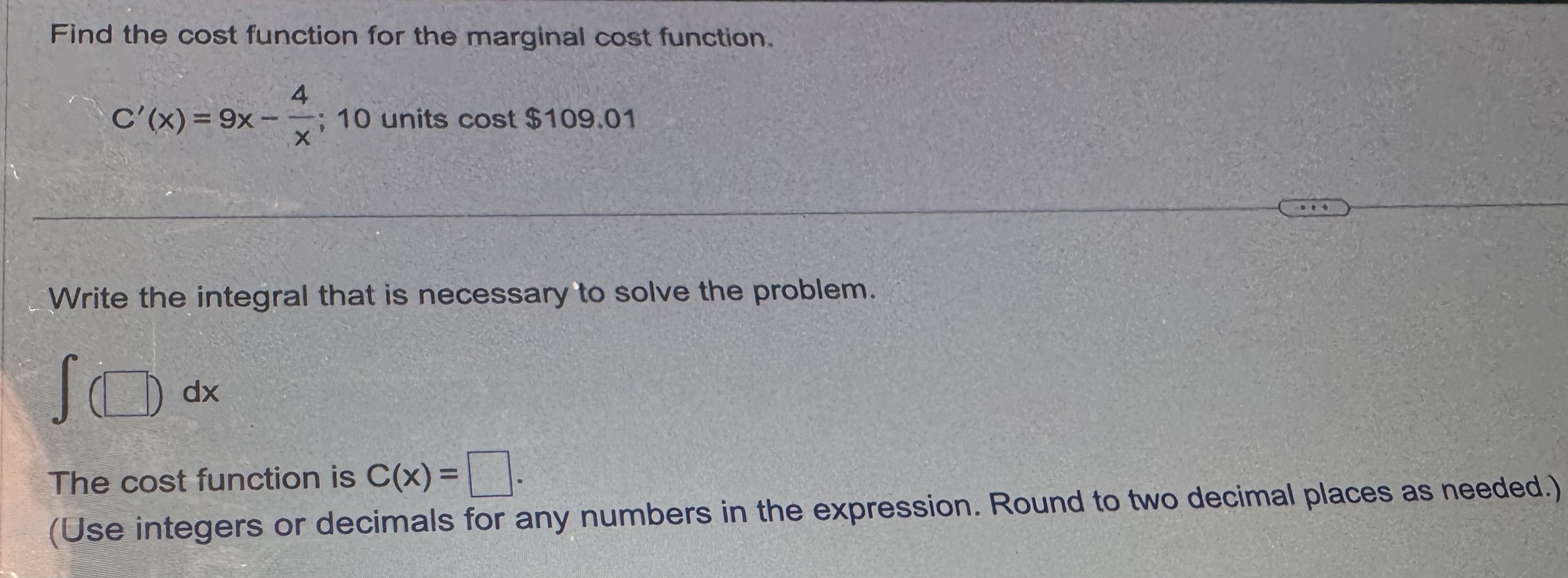 Solved Find the cost function for the marginal cost | Chegg.com
