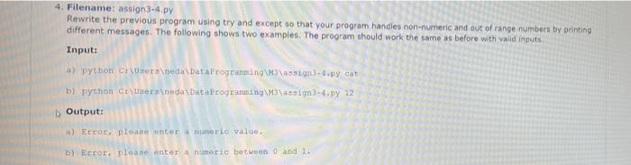 Solved 4 Filename Assign3 4 Py Rewrite The Previous