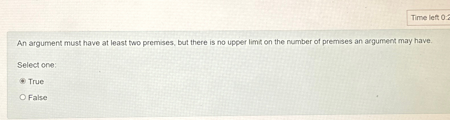 Solved Time left 0 ﻿:An argument must have at least two | Chegg.com