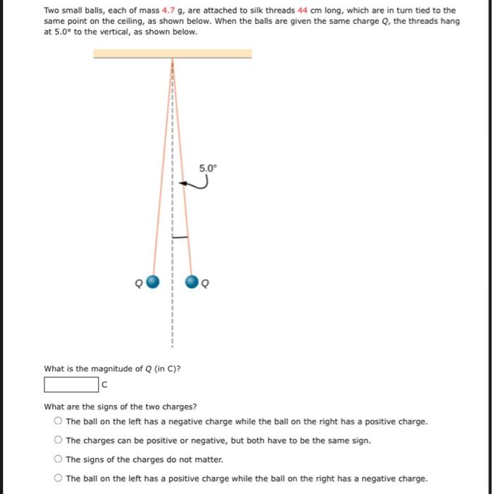 Solved Two small balls, each of mass 4.7 g, are attached to | Chegg.com