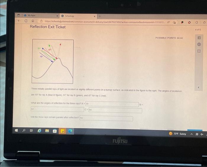 Solved Three initally parallel rays of light are incident at | Chegg.com