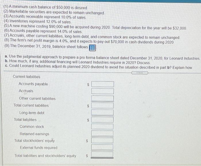 Solved (1) A minimum cash balance of $50,000 is desired (2) | Chegg.com