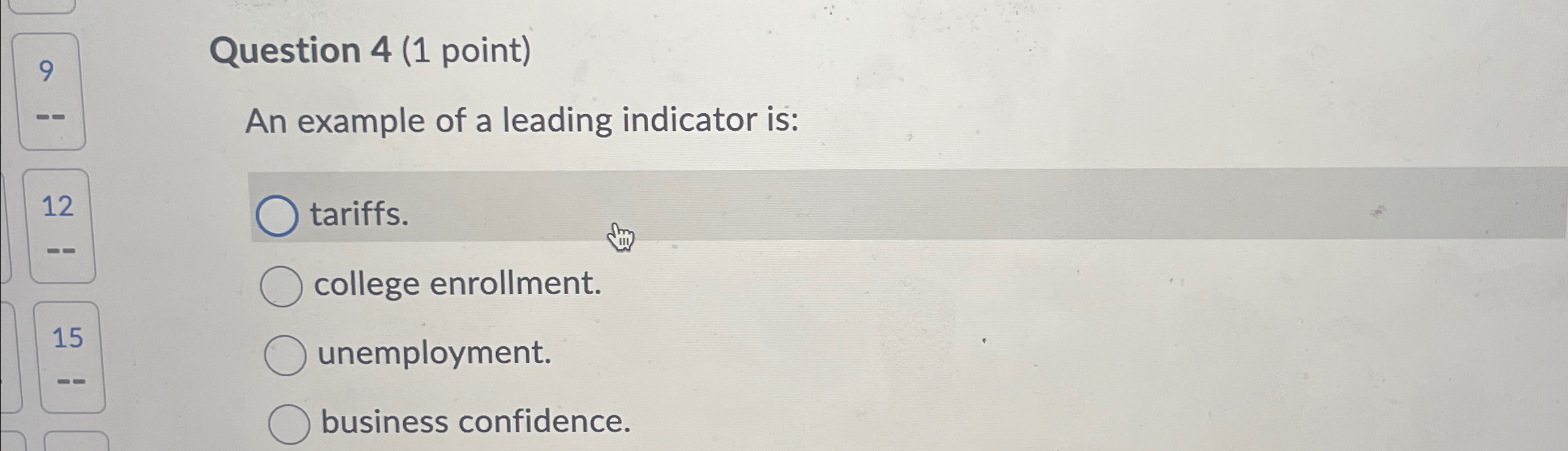 Solved Question 4 (1 ﻿point)An example of a leading | Chegg.com