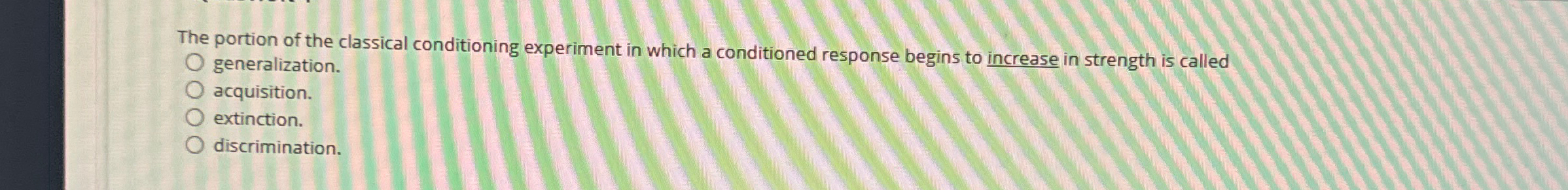 Solved The portion of the classical conditioning experiment | Chegg.com