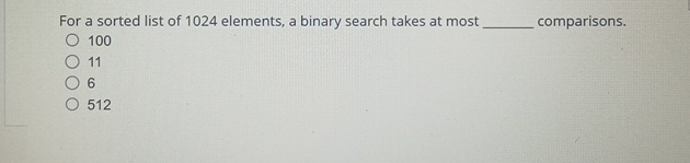 Solved For a sorted list of 1024 ﻿elements, a binary search | Chegg.com