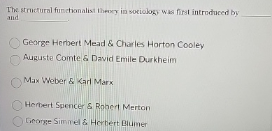 Solved The structural functionalist theory in sociology was | Chegg.com