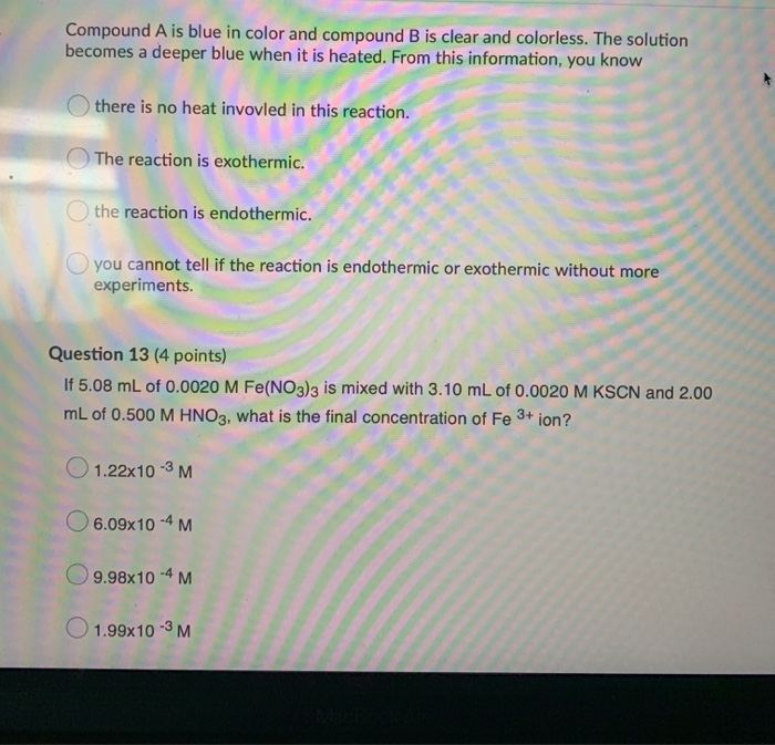 Solved Compound A is blue in color and compound B is clear | Chegg.com
