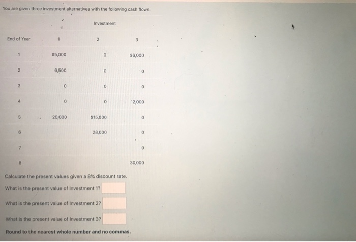 Solved You are given three investment alternatives with the | Chegg.com