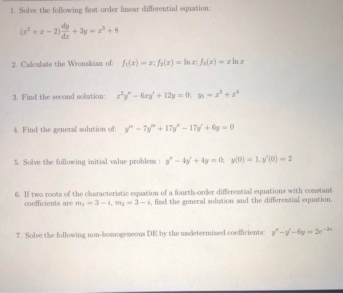 Solved 1. Solve the following first order linear | Chegg.com