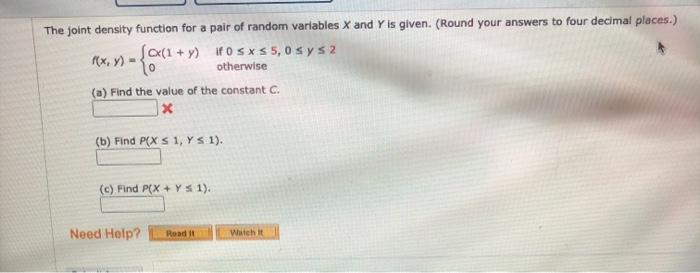 Solved The joint density function for a pair of random | Chegg.com