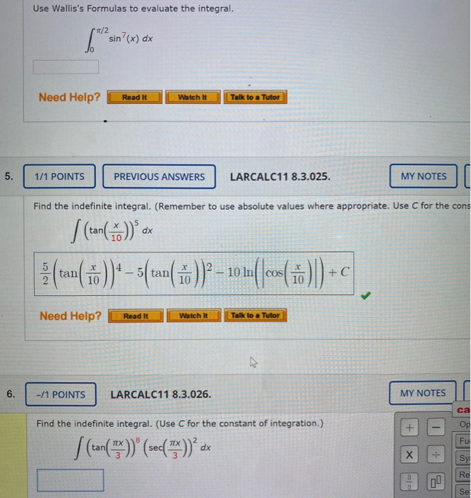 Solved Use Wallis's Formulas to evaluate the integral. /2 | Chegg.com