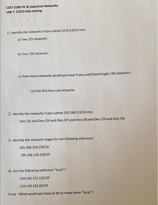 Solved CSET-2200 PC & Industrial Networks LAB 7: CISCO | Chegg.com