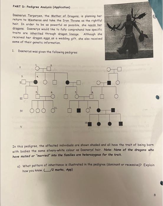 Solved PART D: Pedigree Analysis (Application) Daenerys | Chegg.com