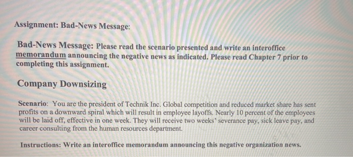 Solved Assignment: Bad-News Message: Bad-News Message: | Chegg.com
