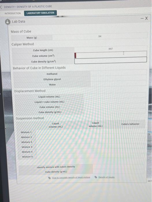 Solved DENSITY DENSITY OF A PLASTIC CUBE INTRODUCTION | Chegg.com