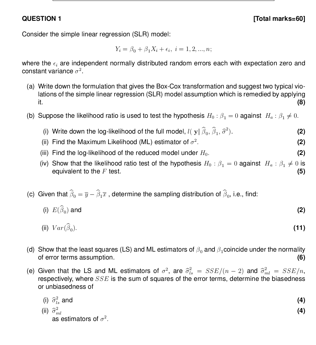 Solved QUESTION 1 ﻿Total marks =60Consider the simple linear | Chegg.com