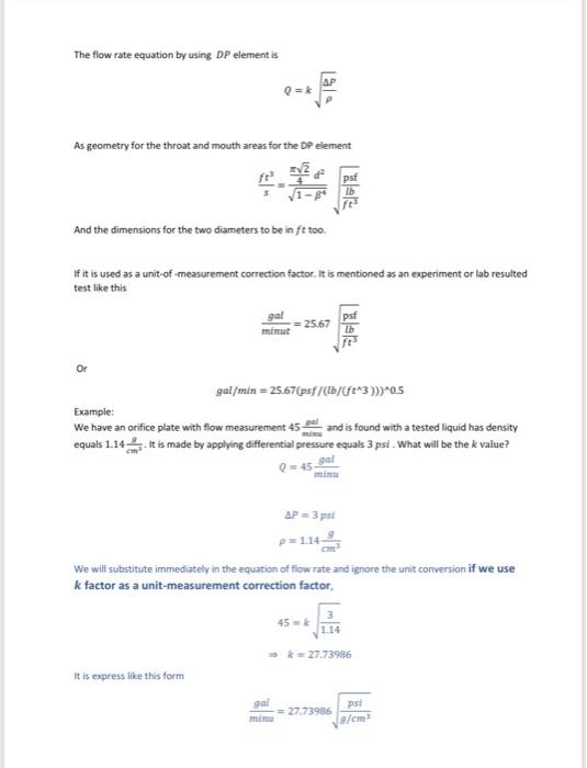 Solved The flow rate equation by using DP element is Q= As | Chegg.com