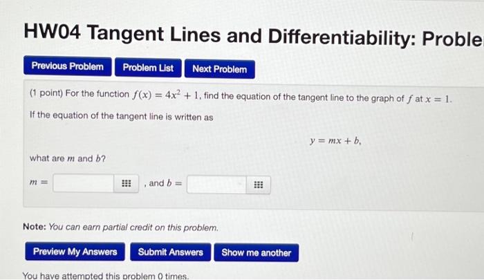 Solved HW04 Tangent Lines and Differentiability: Proble (1 | Chegg.com