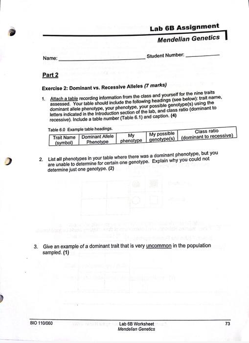 Solved Lab 6B Assignment Mendelian Genetics Name: Student | Chegg.com