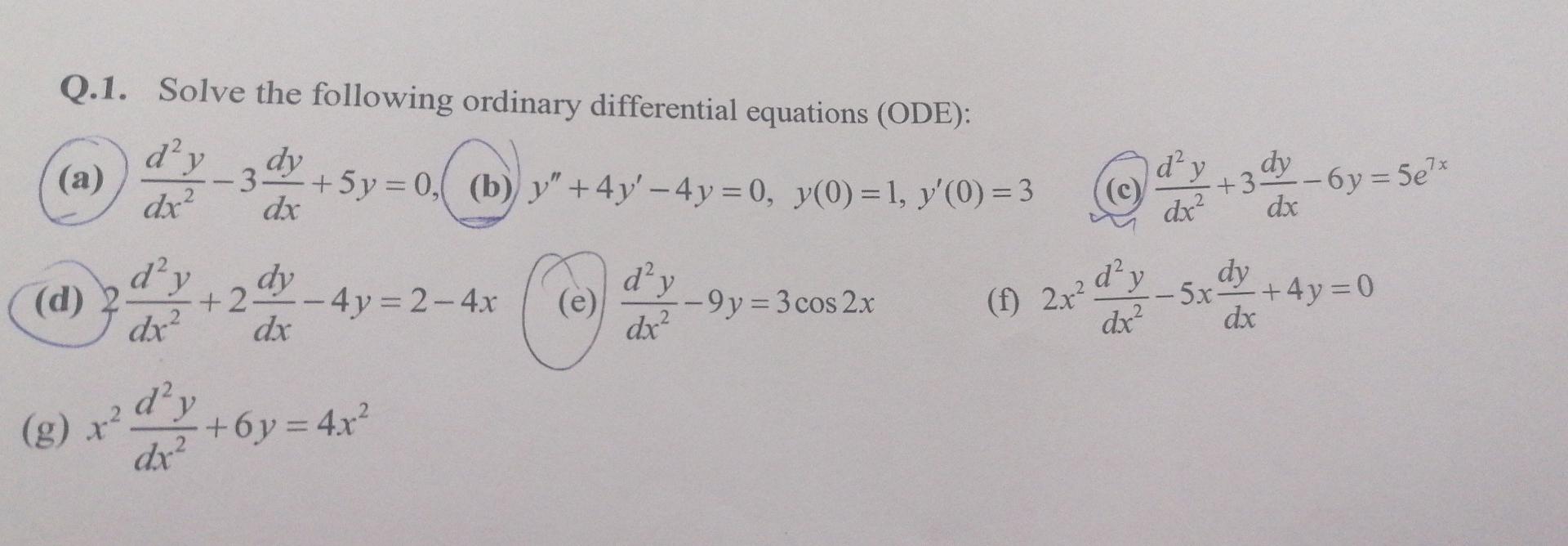 Solved Q.1. Solve the following ordinary differential | Chegg.com