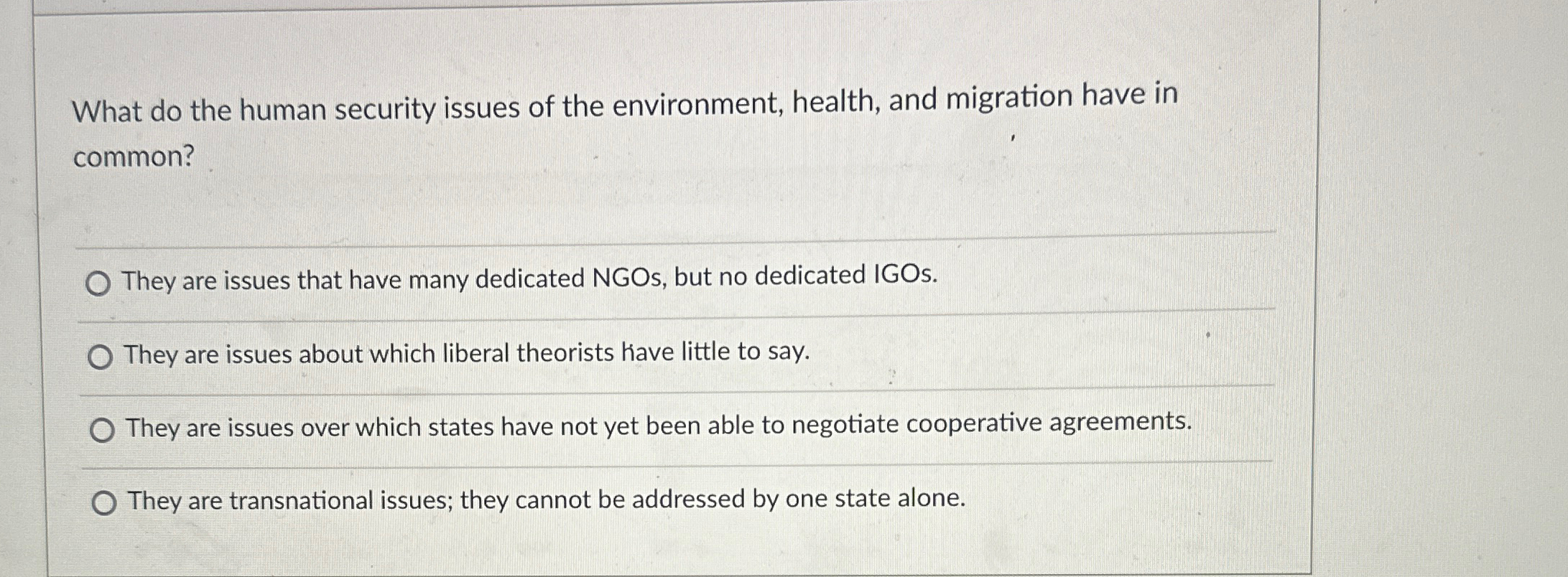 Solved What do the human security issues of the environment, | Chegg.com
