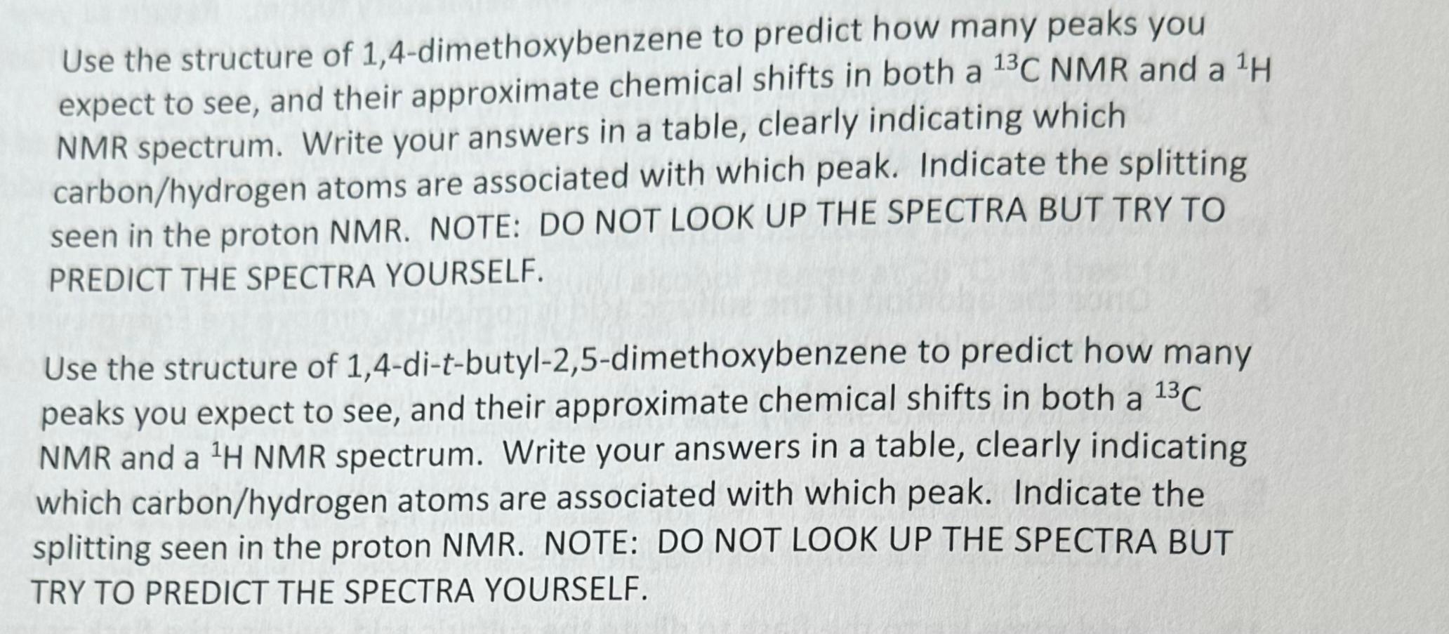 Solved Use the structure of 1,4-dimethoxybenzene to predict | Chegg.com