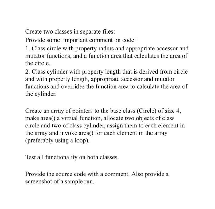 Solved Create two classes in separate files: Provide some | Chegg.com