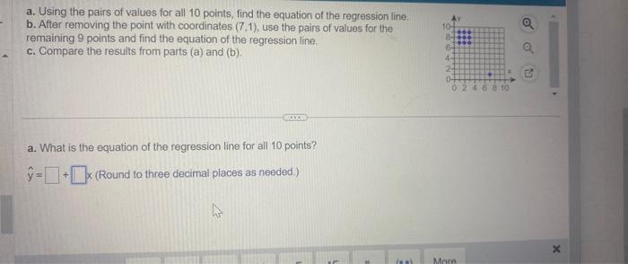 Solved a. Using the pairs of values for all 10 points, find | Chegg.com