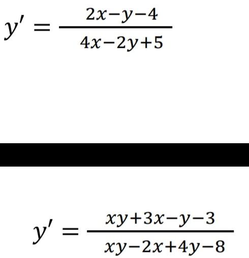 Solved y' = = II 2x-y-4 4x-2y+5 y' = = xy+3x-y-3 xy-2x+4y-8 | Chegg.com