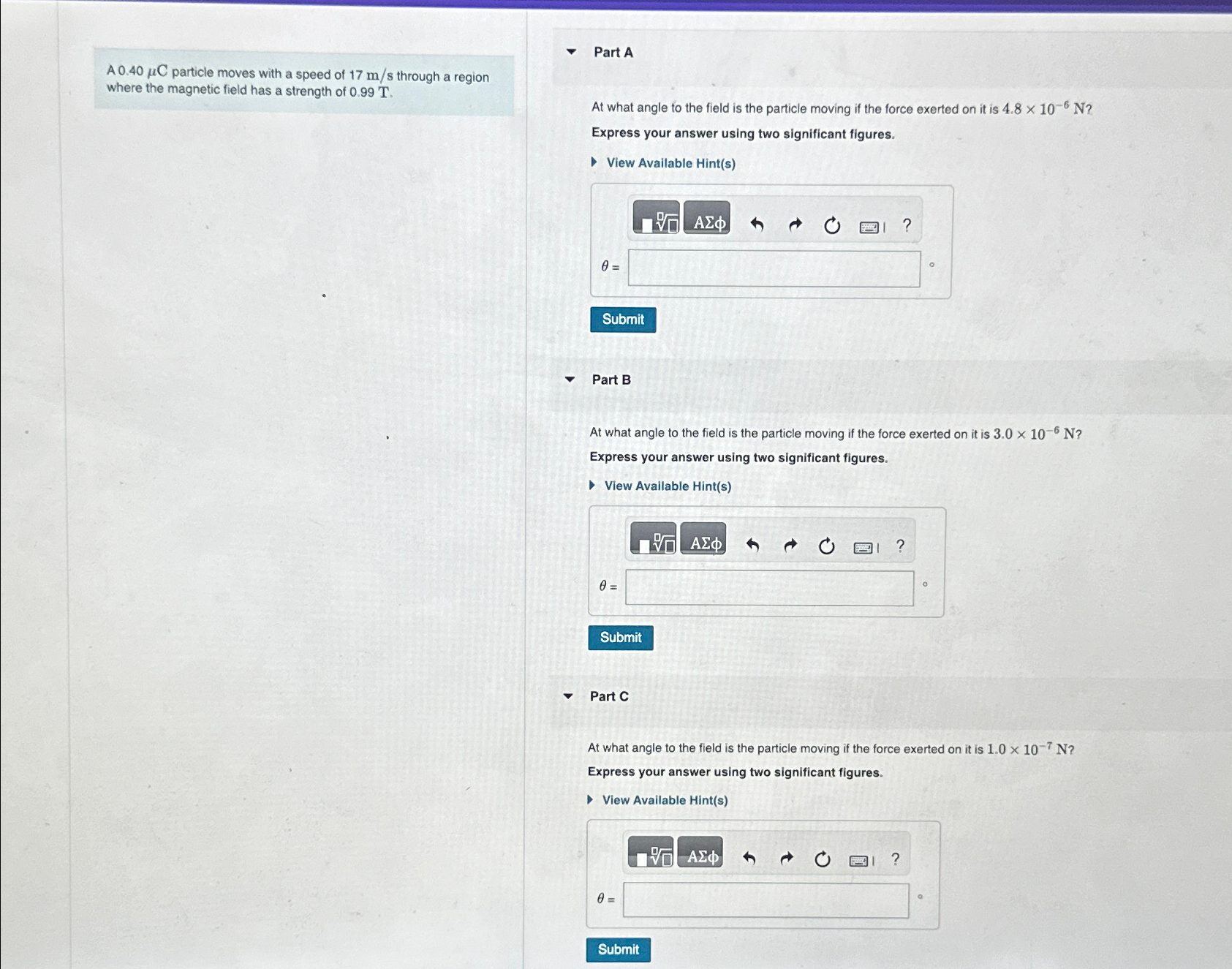 Solved A 0.40μC ﻿particle moves with a speed of 17ms | Chegg.com