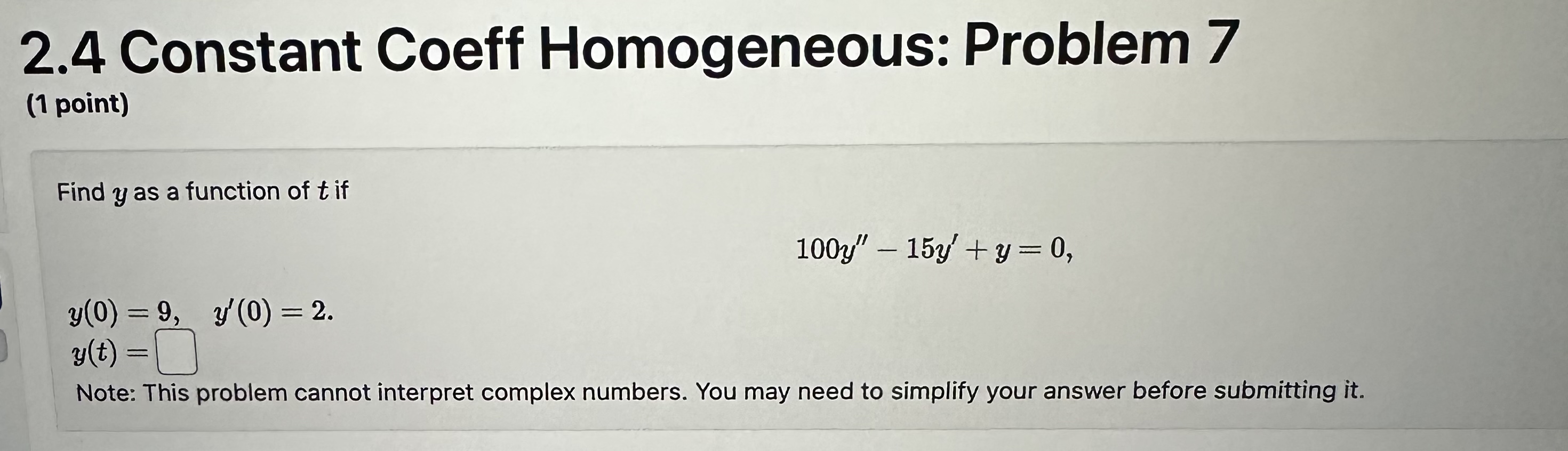 Solved Find y ﻿as a function of t | Chegg.com