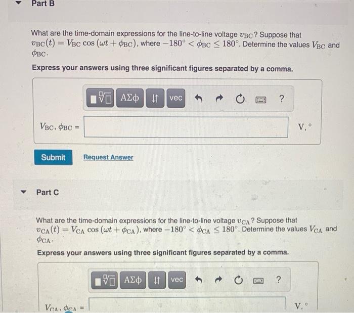 Solved The time-domain expressions for three line-toneutral | Chegg.com