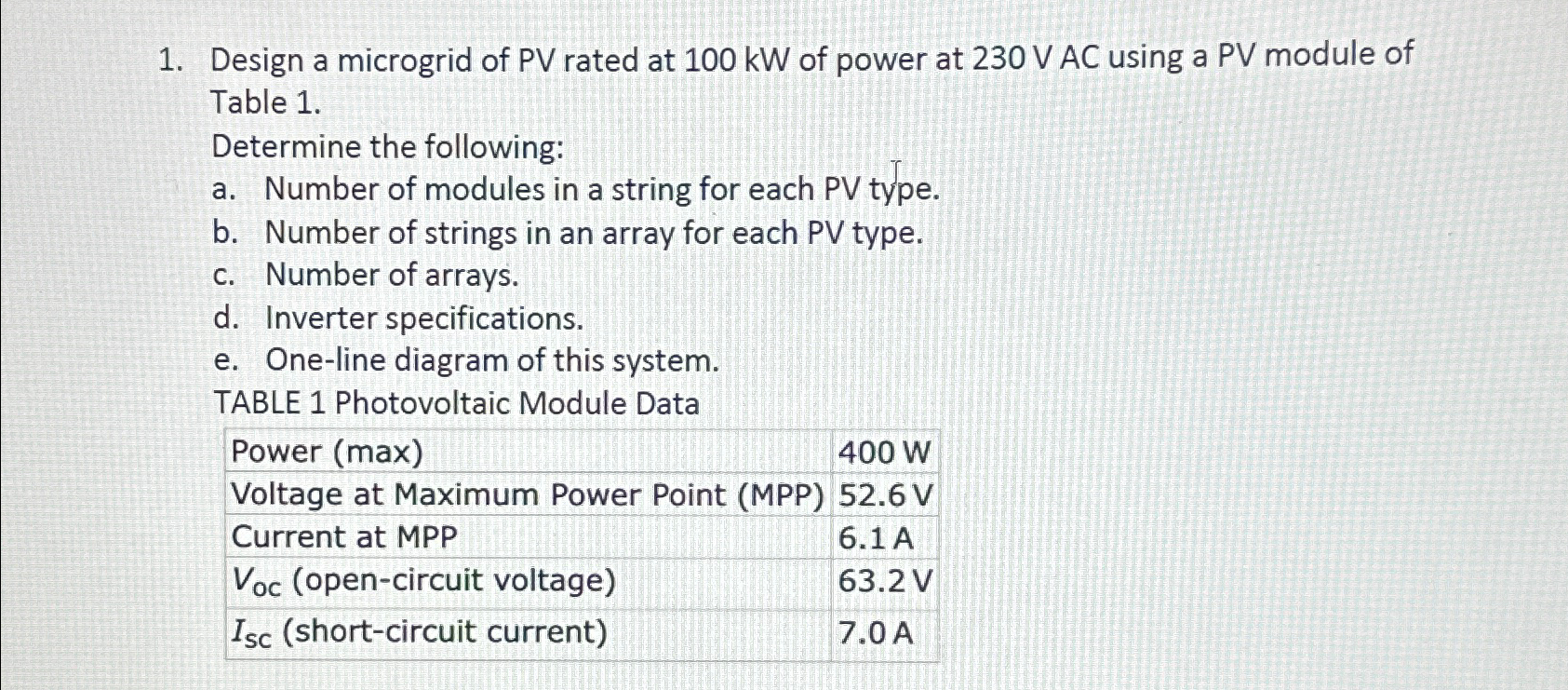 Solved Design a microgrid of PV ﻿rated at 100kW ﻿of power at | Chegg.com