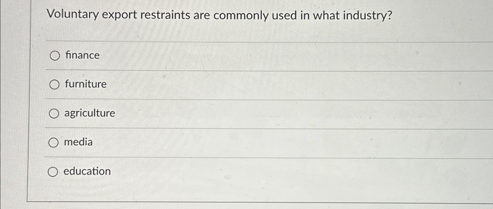 Solved Voluntary export restraints are commonly used in what | Chegg.com
