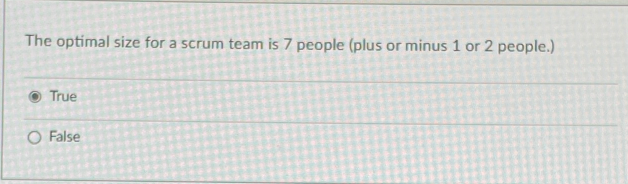 Solved The optimal size for a scrum team is 7 ﻿people (plus | Chegg.com
