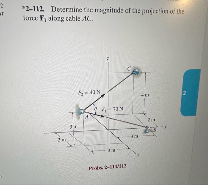 Solved 2 112 Determine The Magnitude Of The Projection Of