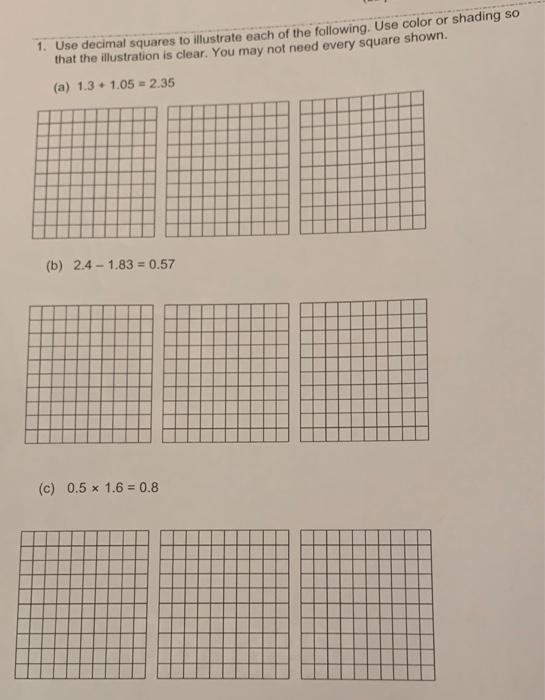 Solved 1. Use decimal squares to illustrate each of the | Chegg.com