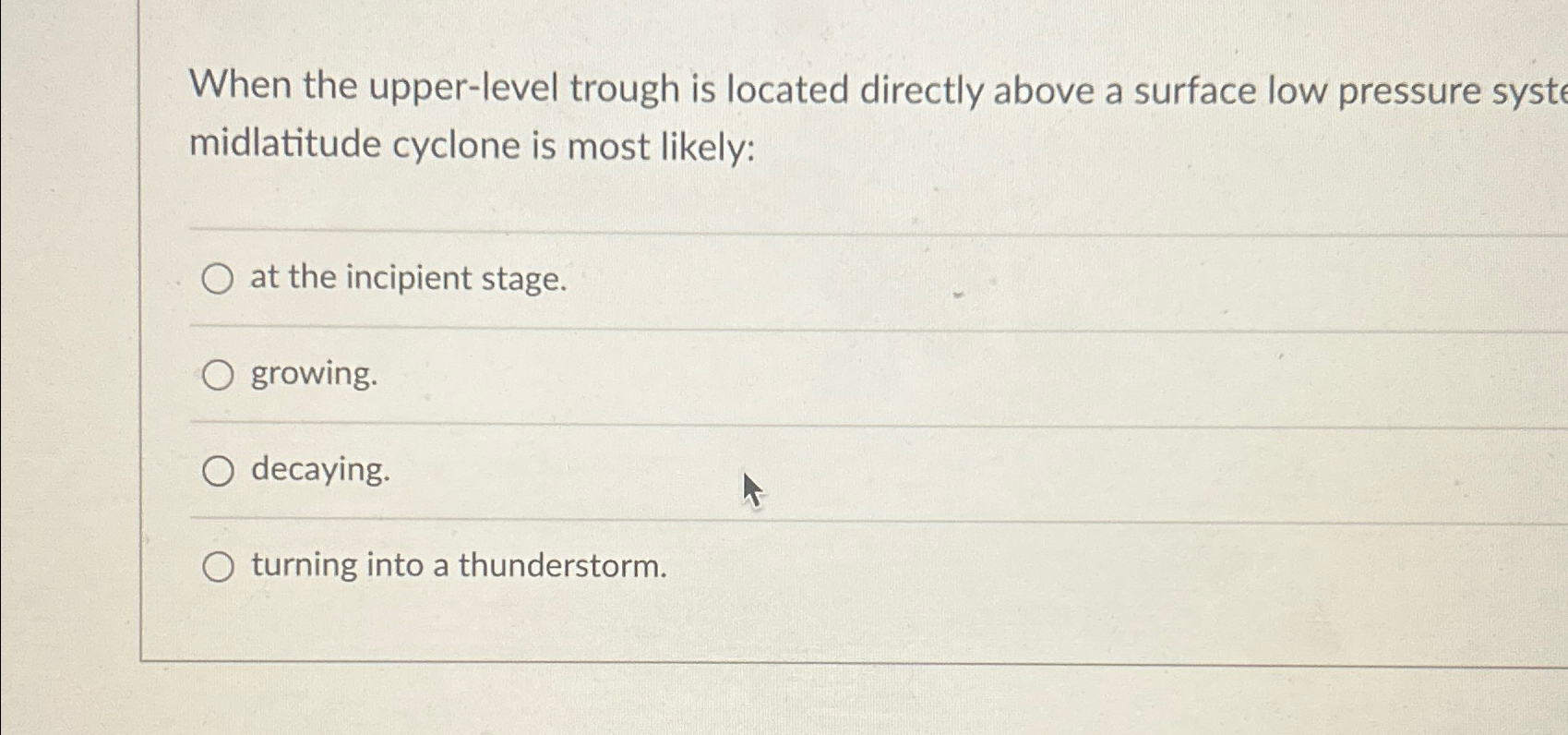 Solved When the upper-level trough is located directly above | Chegg.com