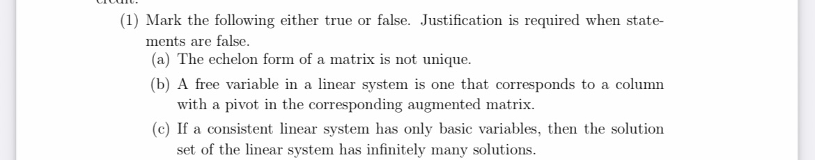 Solved (1) ﻿Mark the following either true or false. | Chegg.com