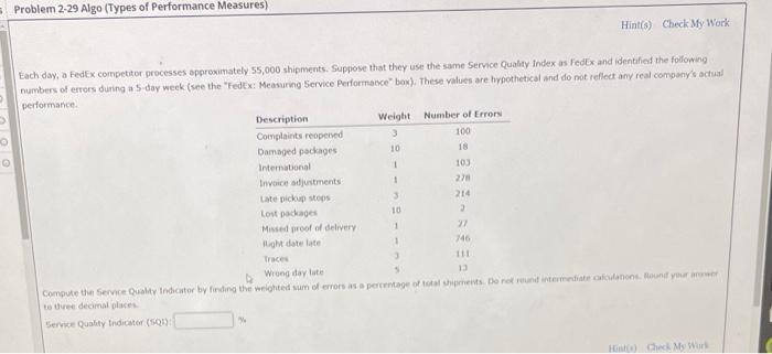 Solved Problem 2-29 Algo (Types of Performance Measures) | Chegg.com Solved Problem 2-29 Algo (Types of Performance Measures) | Chegg.com