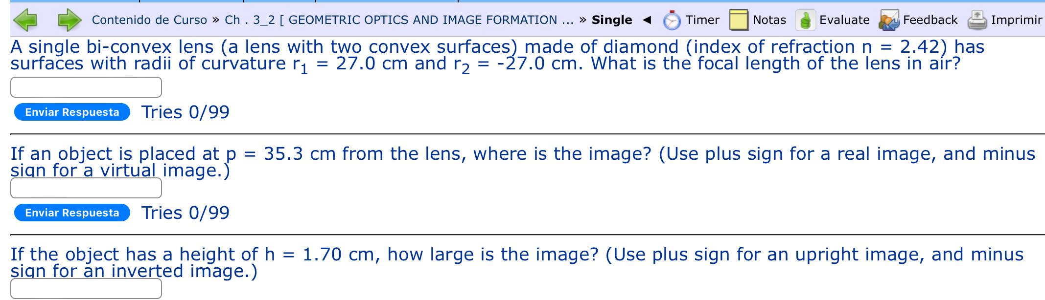 Solved Contenido de Curso » ﻿Ch . 3_2 [ ﻿GEOMETRIC OPTICS | Chegg.com