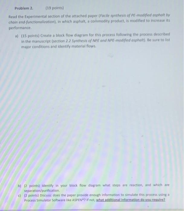 Solved Problem 2. (19 points) Read the Experimental section | Chegg.com