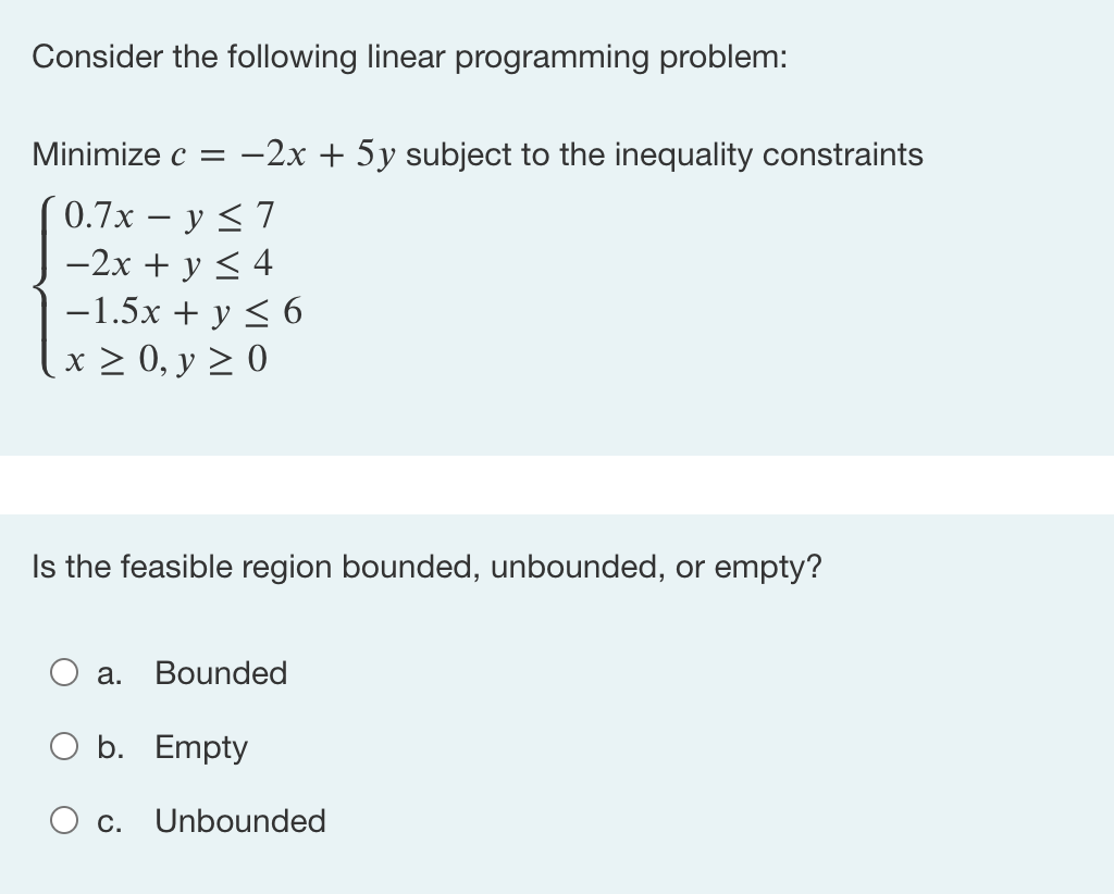Solved Is the feasible region bounded, unbounded, or | Chegg.com