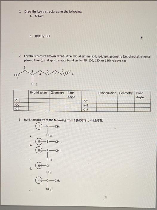 Solved 1. Draw the Lewis structures for the following: a. CH | Chegg.com