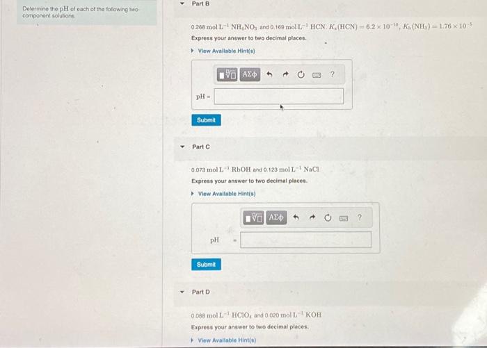Solved Determine the pH of each of the following two- | Chegg.com
