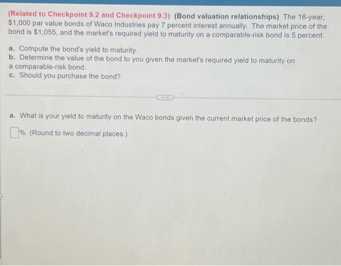Solved (Related to Checkpoint 9.2 and Checkpoint 9.3) (Bond | Chegg.com