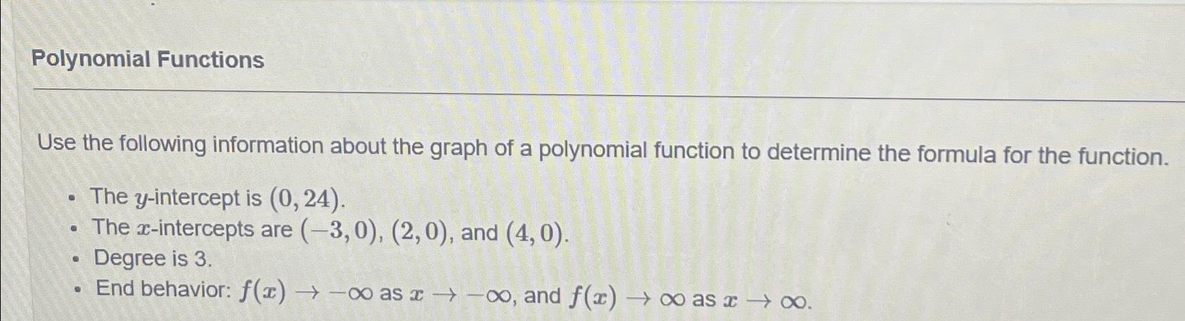 Solved Polynomial FunctionsUse the following information | Chegg.com