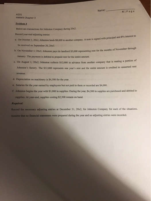 Solved Name: A201 HMWK Chapter 3 Problem 4 Below are | Chegg.com