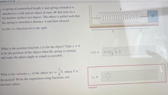 Solved A spring of unstretched length L and spring constant | Chegg.com